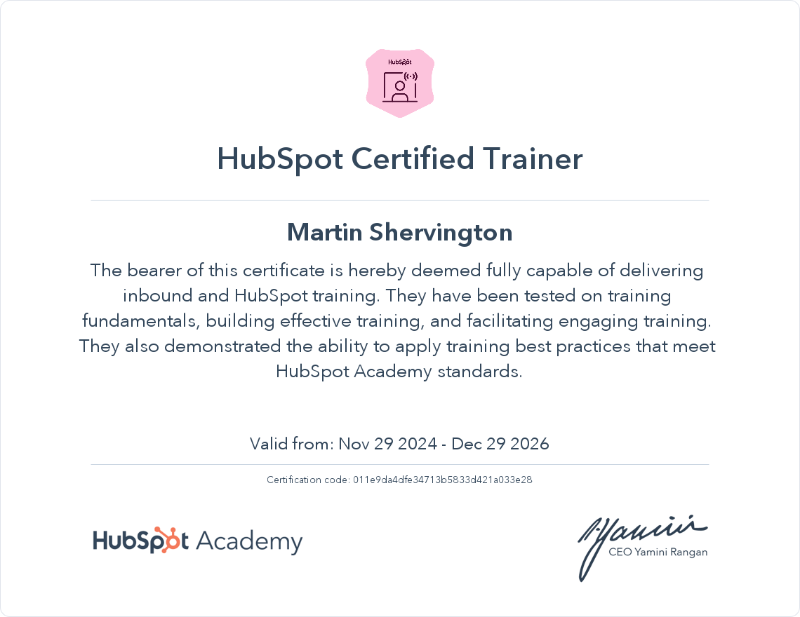 HubSpot Academy HubSpot Trainer Certification Certification