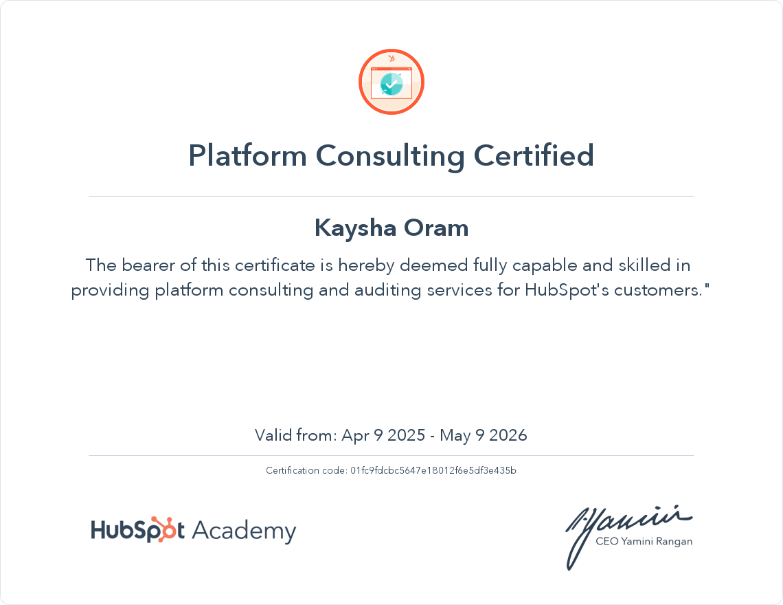 HubSpot Academy Platform Consulting Certification