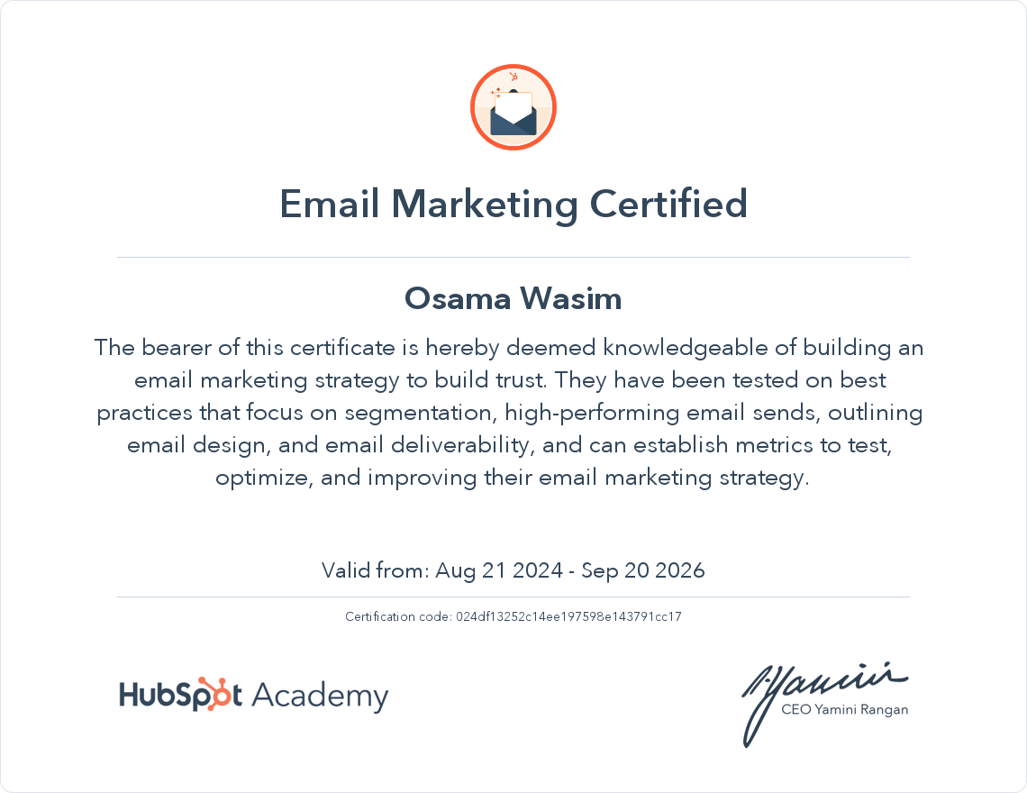 HubSpot Academy Email Marketing Certification