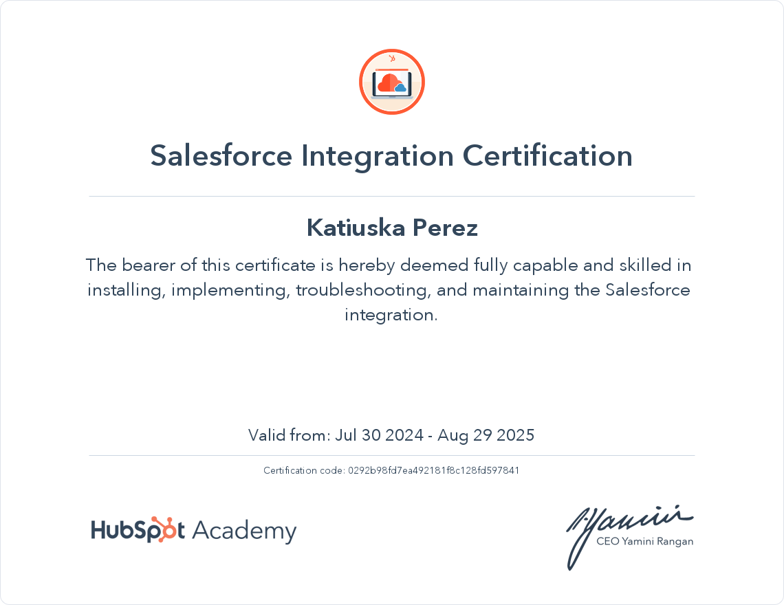 HubSpot Academy Salesforce Integration Certification Certification