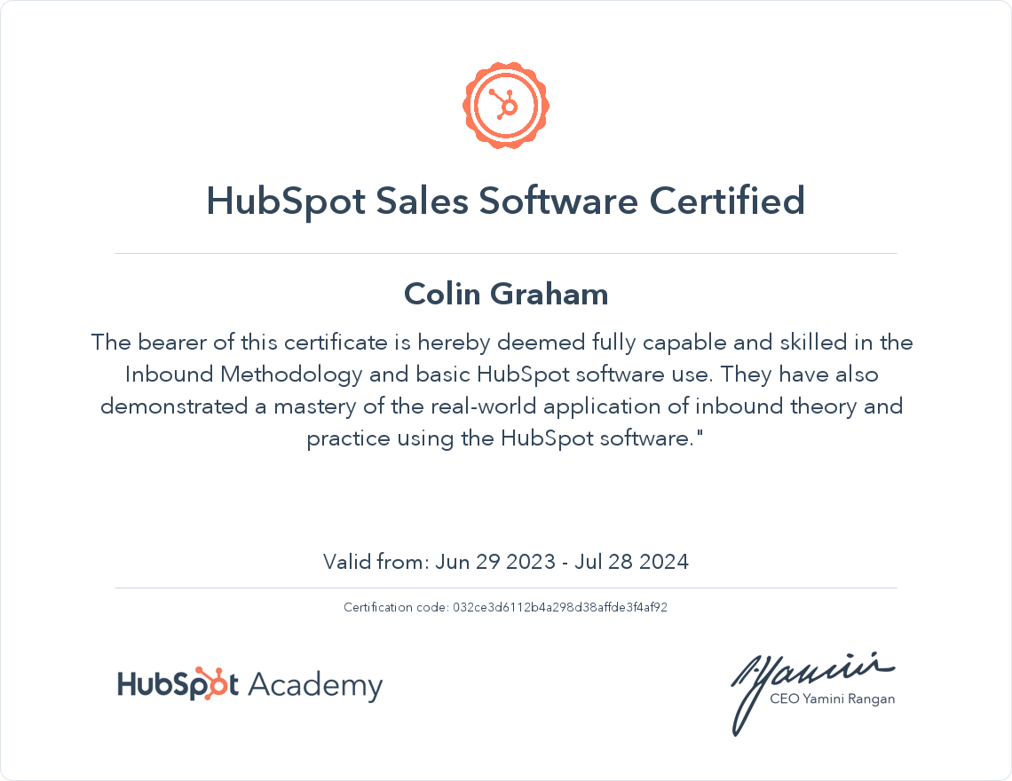 HubSpot Academy HubSpot Sales Software Certification
