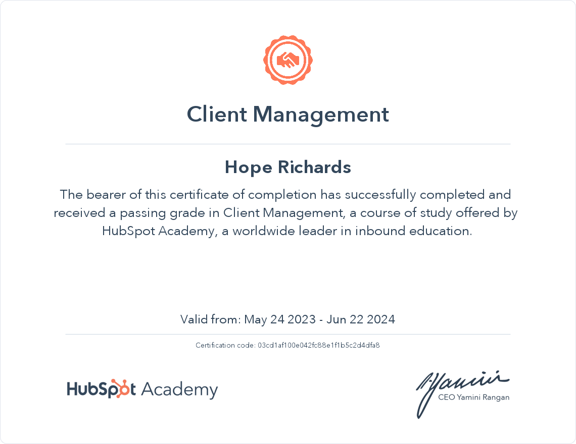 HubSpot Academy Client Management Certification