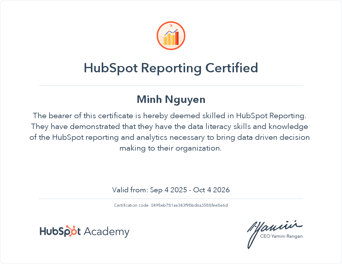 HubSpot Academy HubSpot Reporting Certification