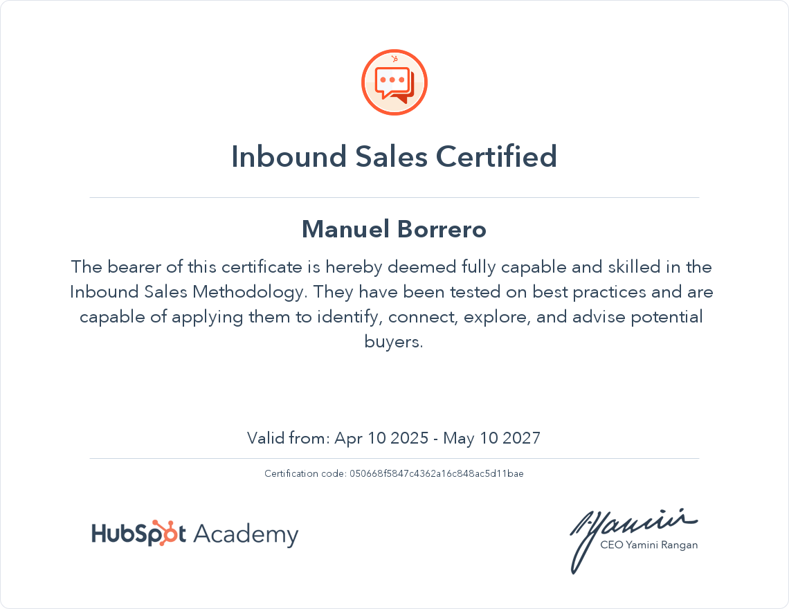 HubSpot Academy Inbound Sales Certification
