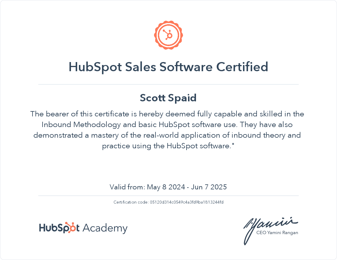 HubSpot Academy HubSpot Sales Software Certification