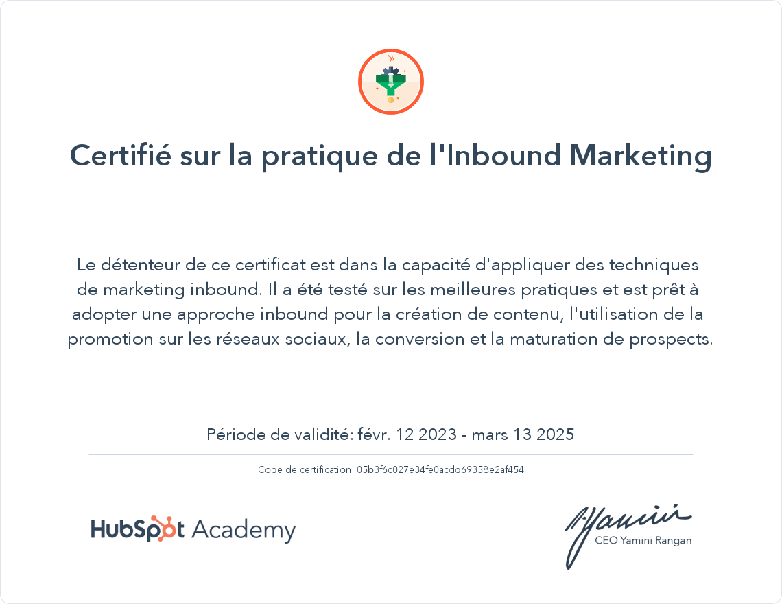 Certification Inbound marketing de HubSpot Academy