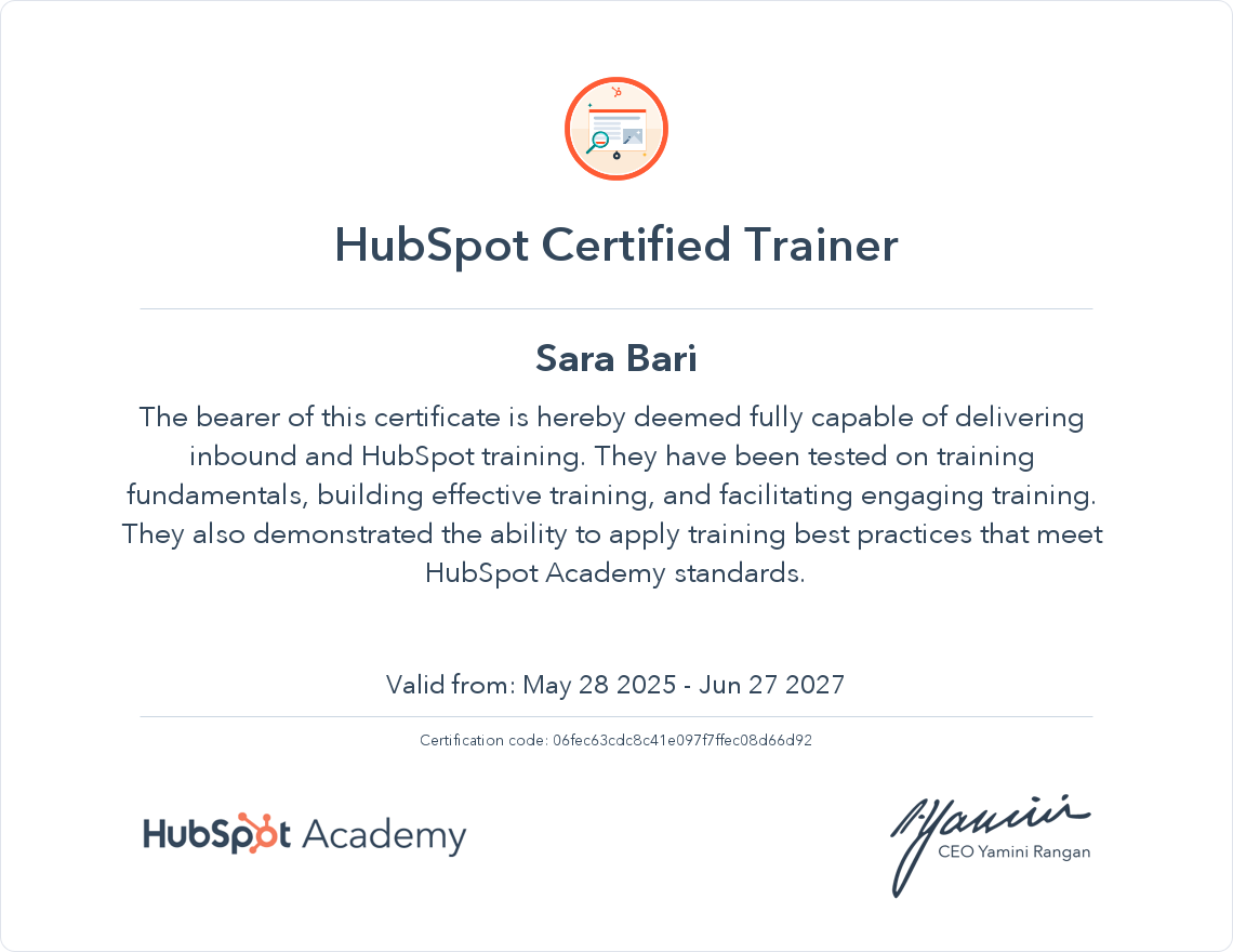 Certificazione HubSpot Trainer Certification di HubSpot Academy