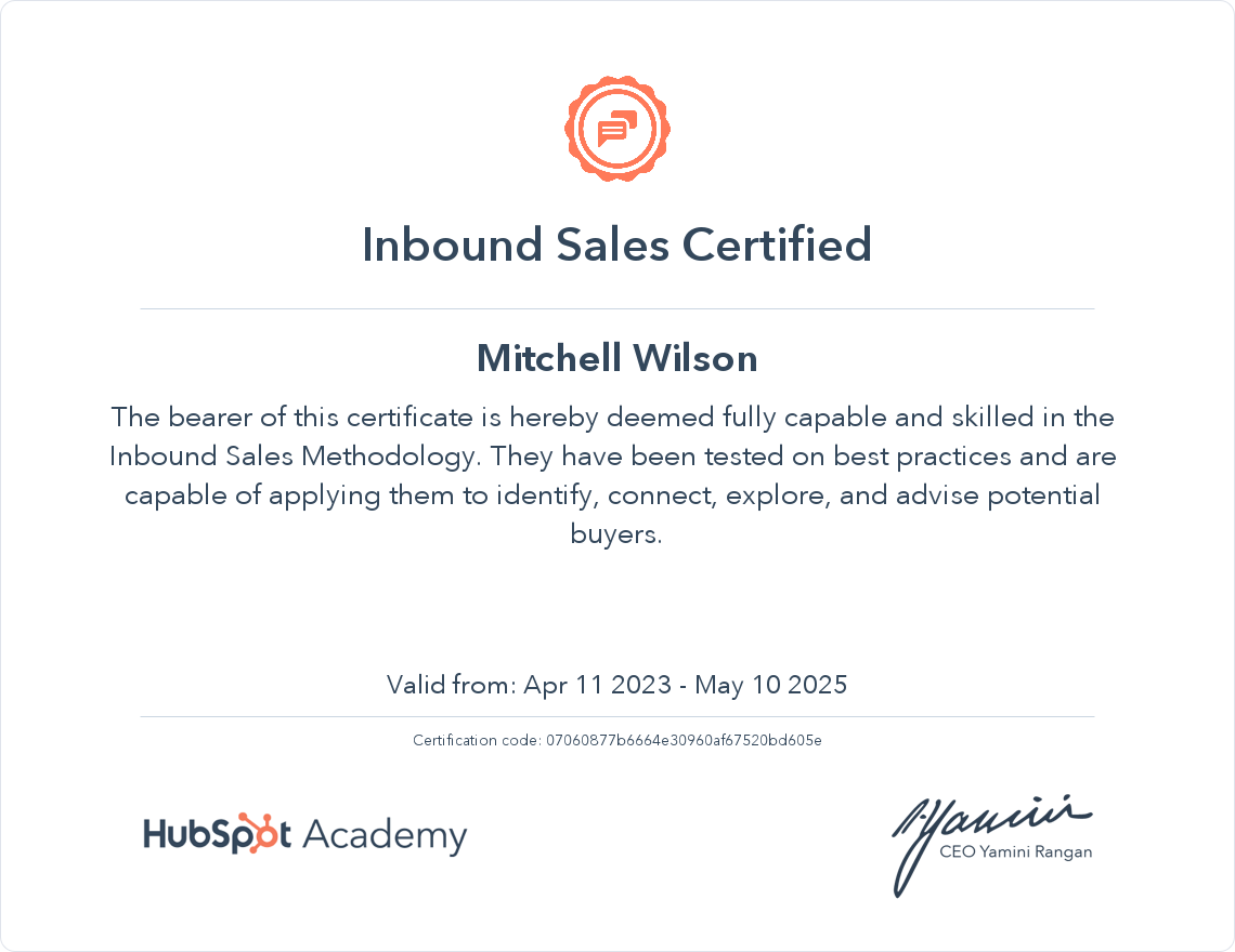 HubSpot Academy Inbound Sales Certification