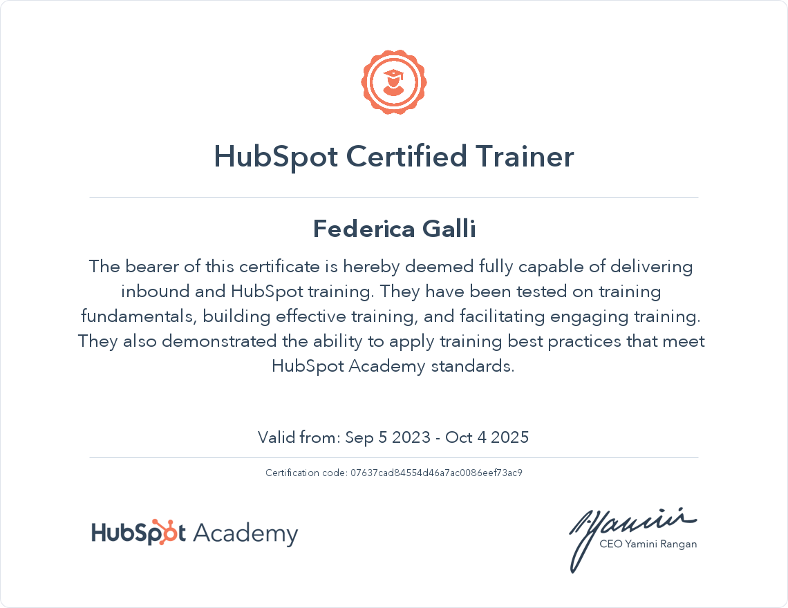 HubSpot Academy HubSpot Trainer Certification Certification