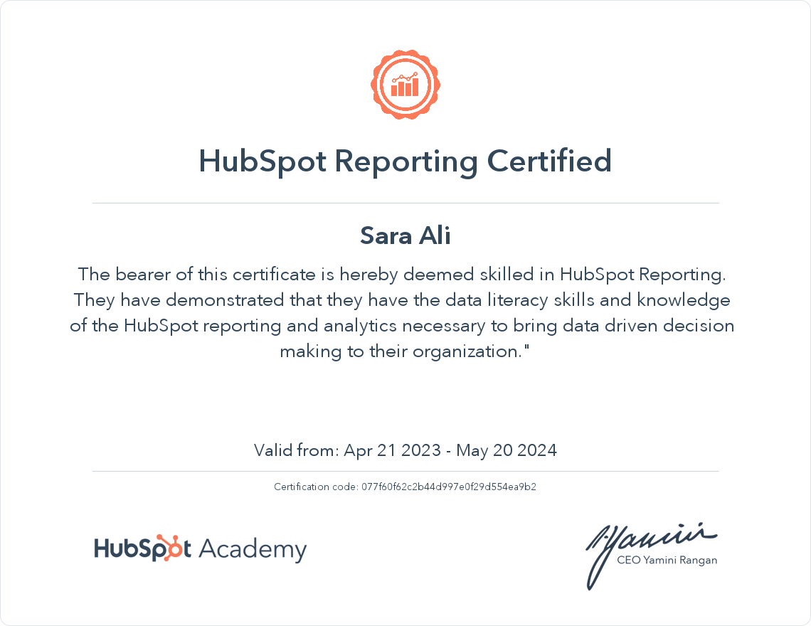 HubSpot Academy HubSpot Reporting Certification