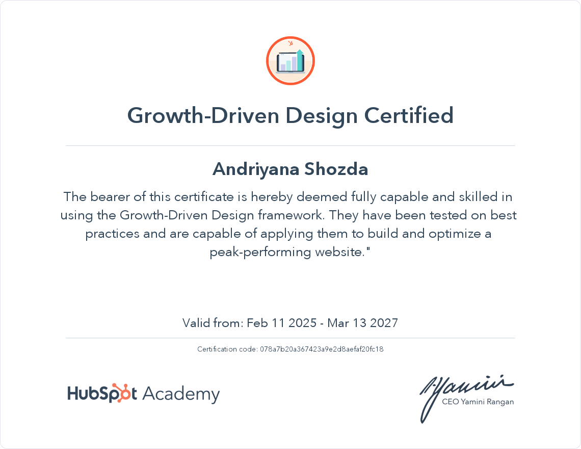 HubSpot Academy Growth-Driven Design Certification