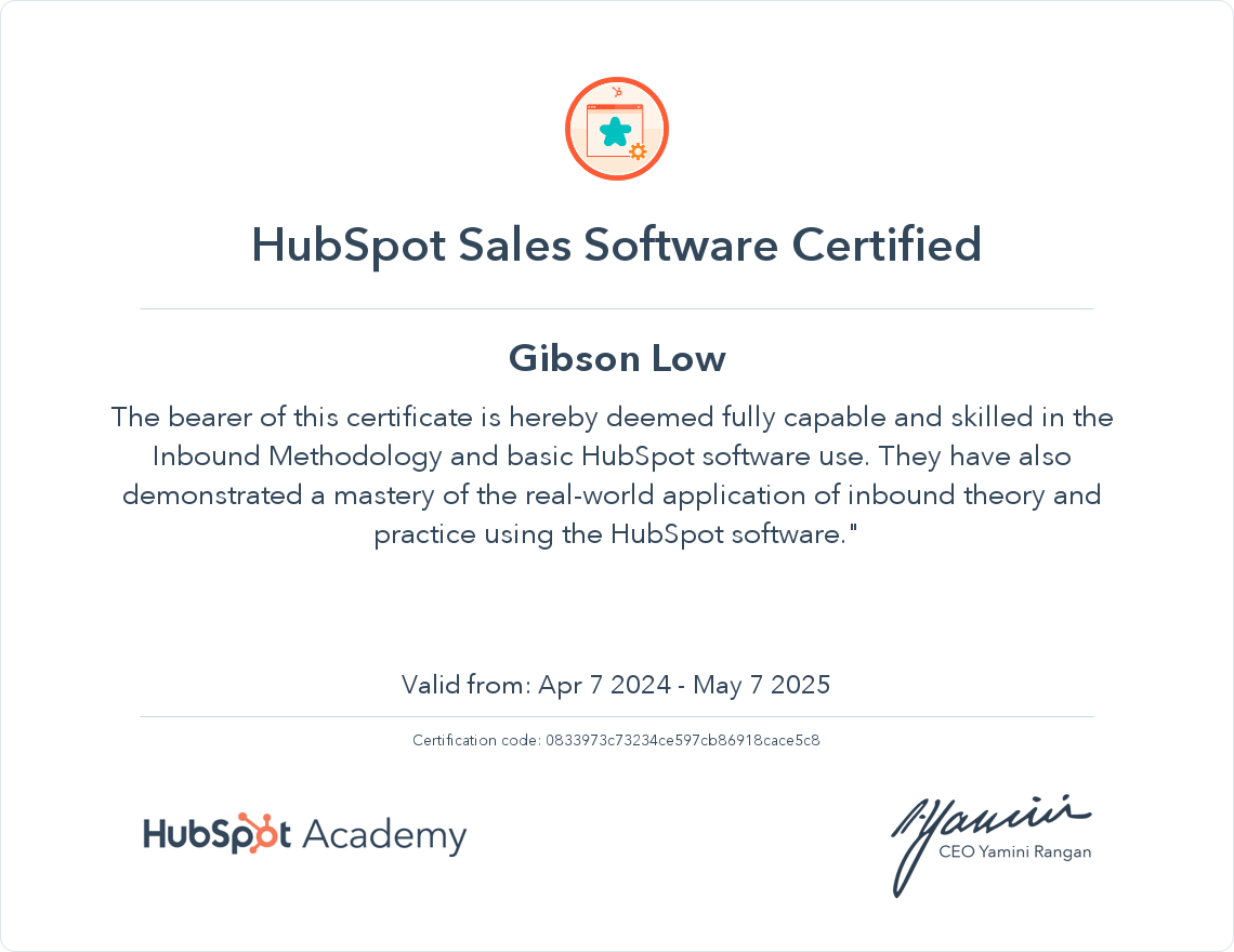 HubSpot Academy HubSpot Sales Software Certification