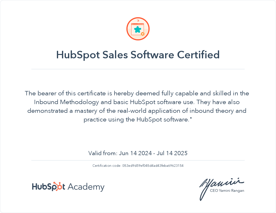 HubSpot Academy HubSpot Sales Software Certification