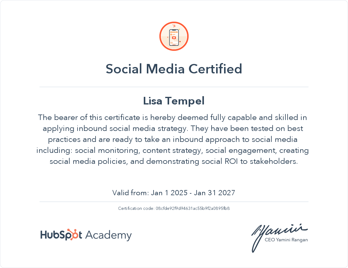 HubSpot Academy Social Media Marketing Certification