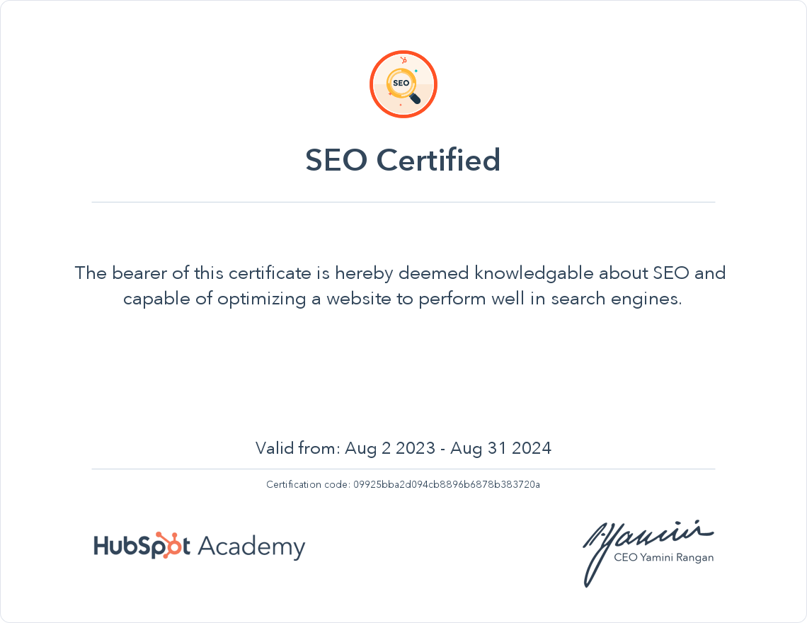 HubSpot Academy SEO Certification