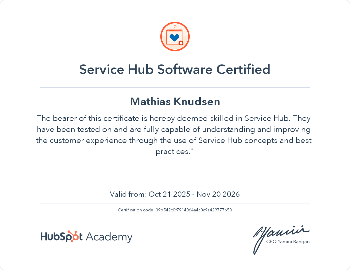 HubSpot Academy Service Hub Software Certification