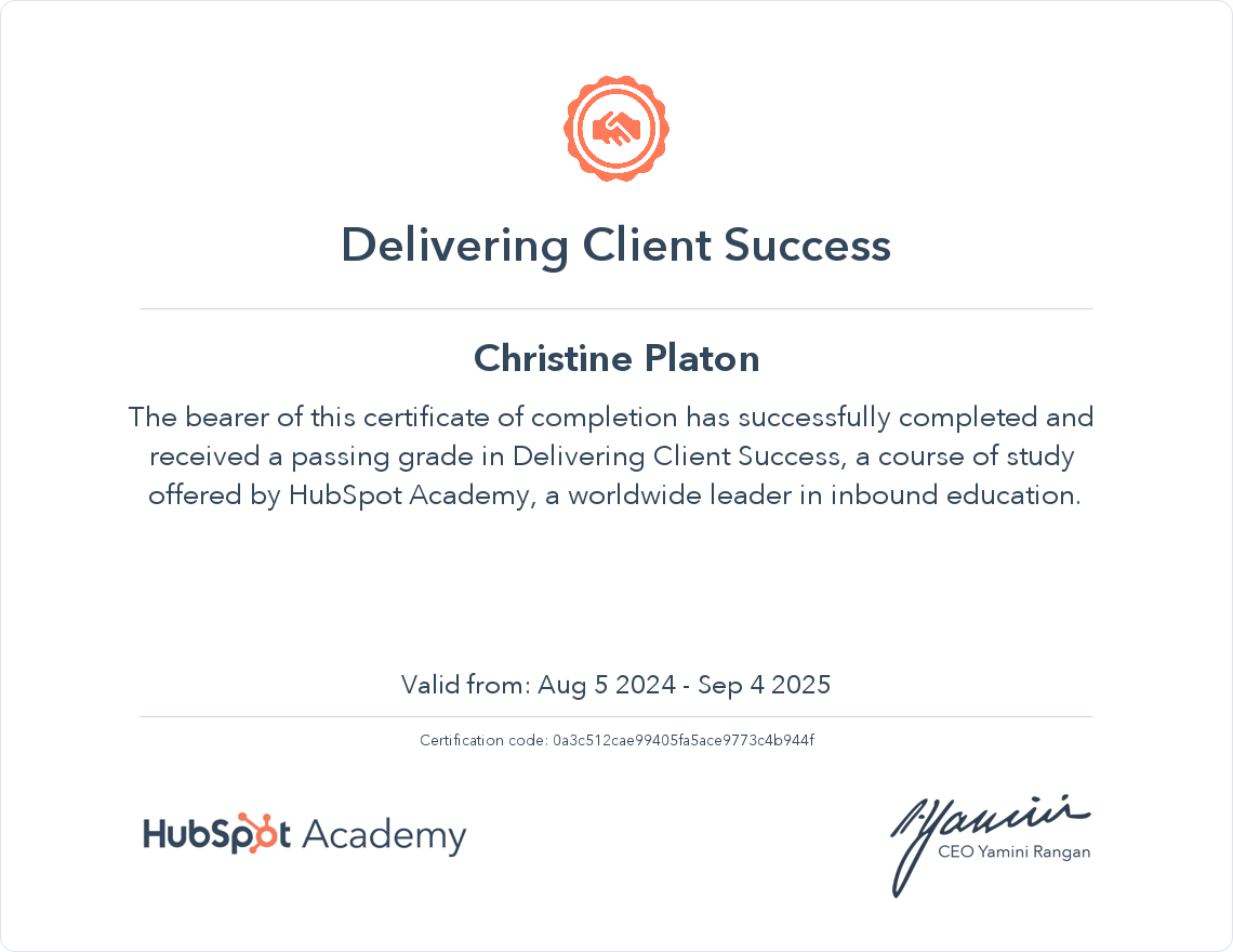 HubSpot Academy Delivering Client Success Certification