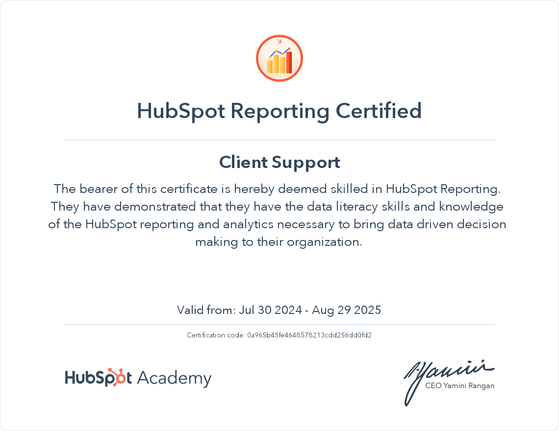 HubSpot Academy HubSpot Reporting Certification