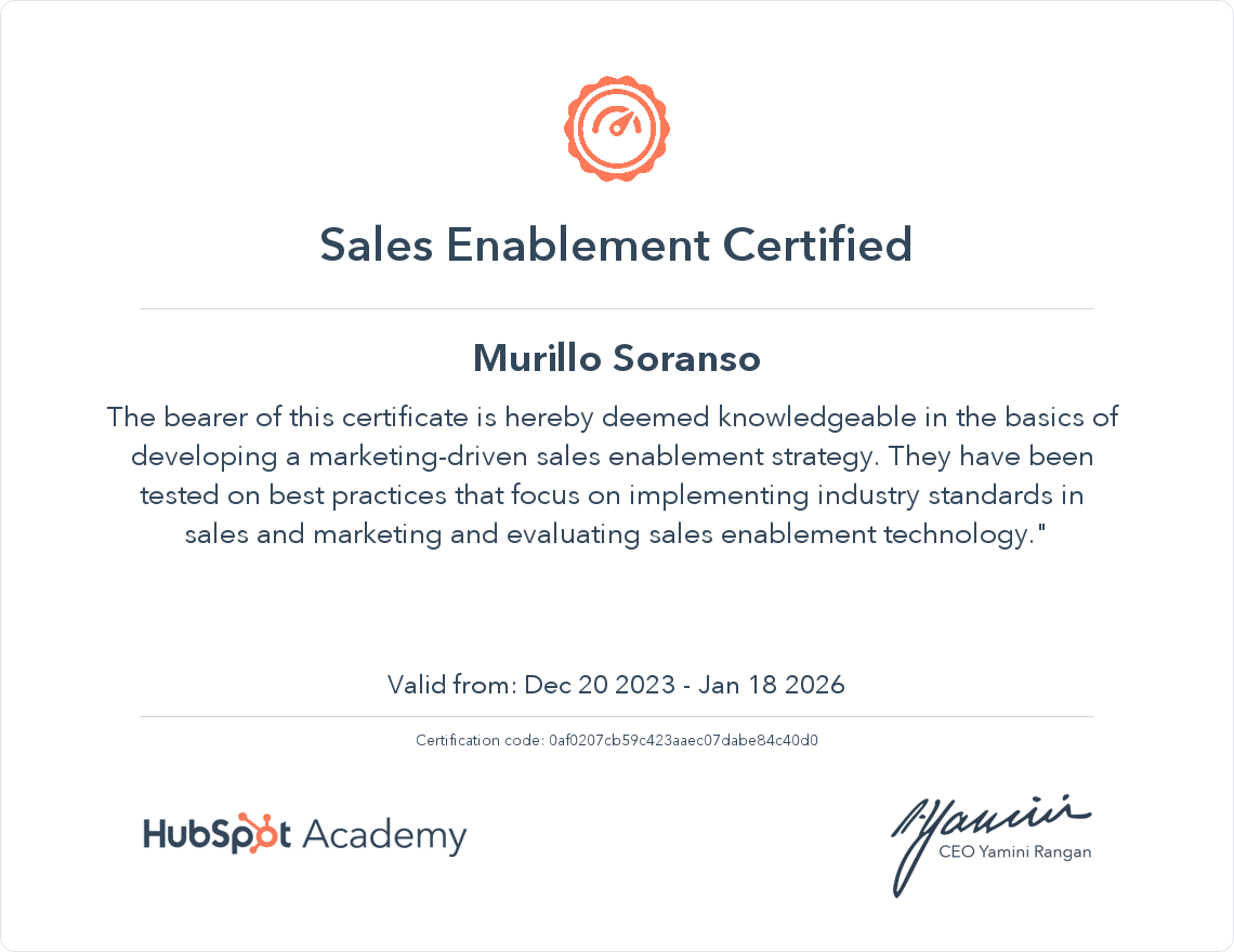 HubSpot Academy Sales Enablement Certification