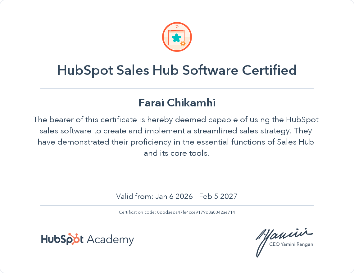 HubSpot Academy HubSpot Sales Hub Software Certification