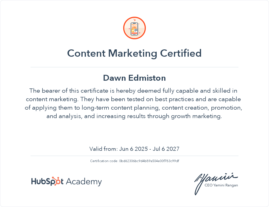 HubSpot Academy Content Marketing Certification