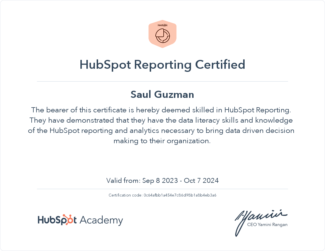 HubSpot Academy HubSpot Reporting Certification