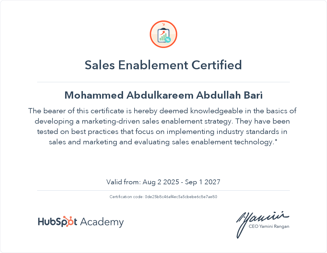 HubSpot Academy Sales Enablement Certification