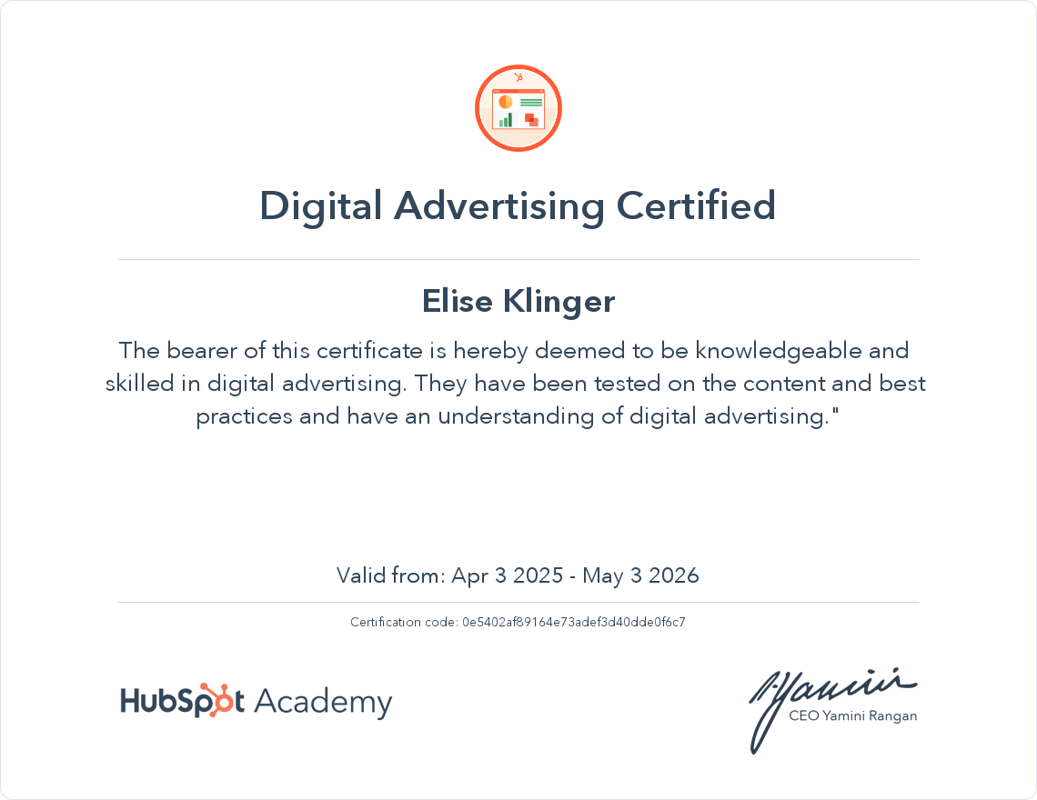 HubSpot Academy Digital Advertising Certification
