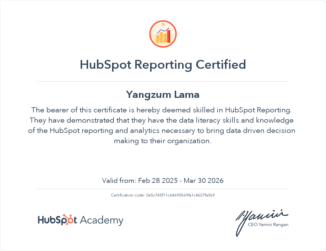 HubSpot Academy HubSpot Reporting Certification