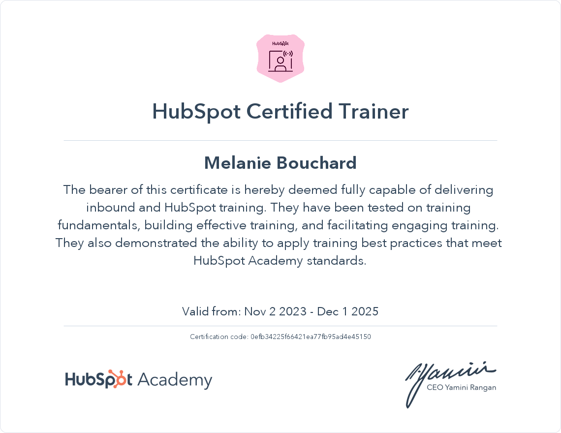 HubSpot Academy HubSpot Trainer Certification Certification