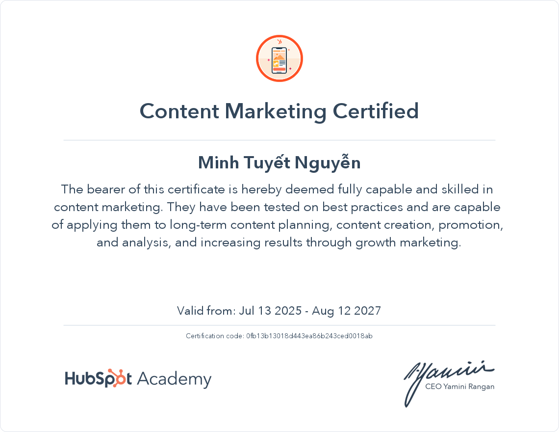 HubSpot Academy Content Marketing Certification