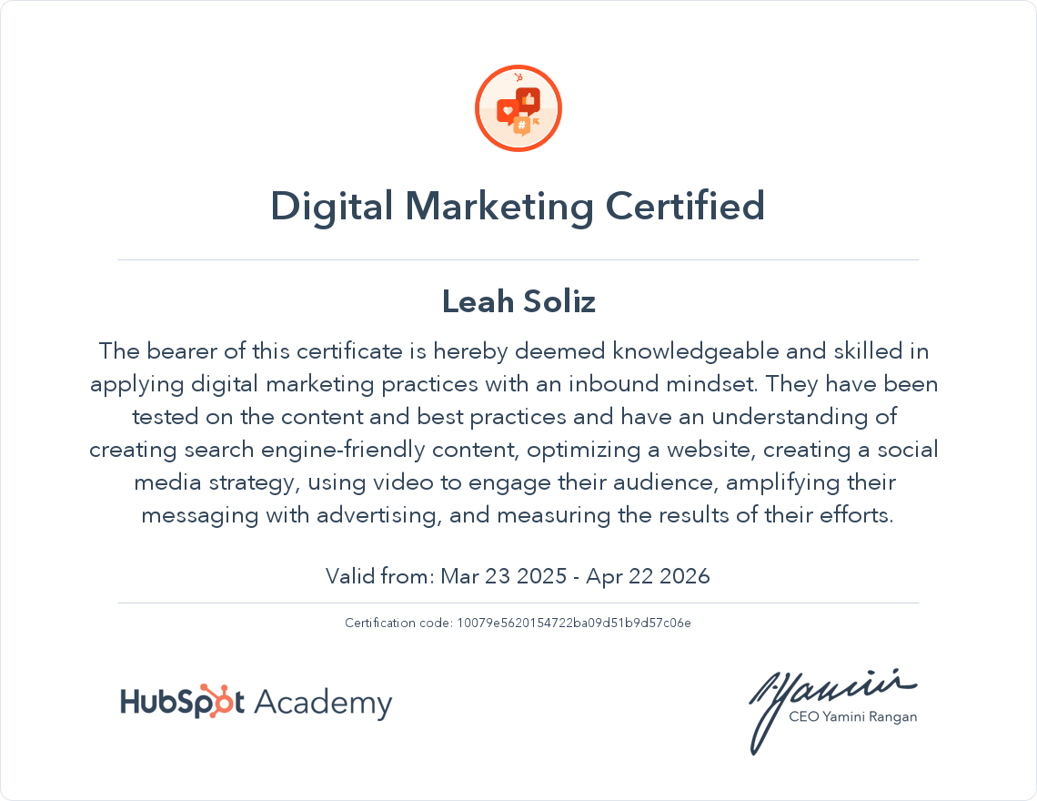 HubSpot Academy Digital Marketing Certification