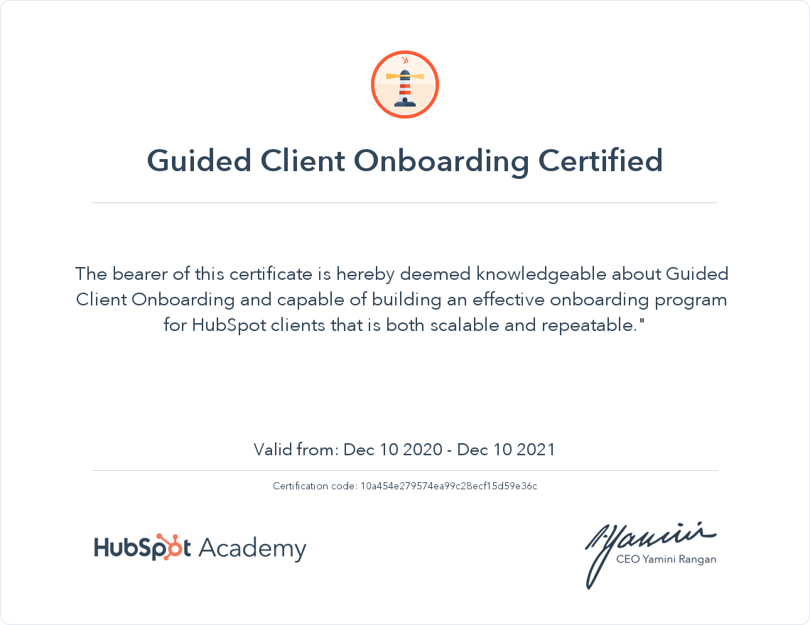 HubSpot Academy Guided Client Onboarding Certification