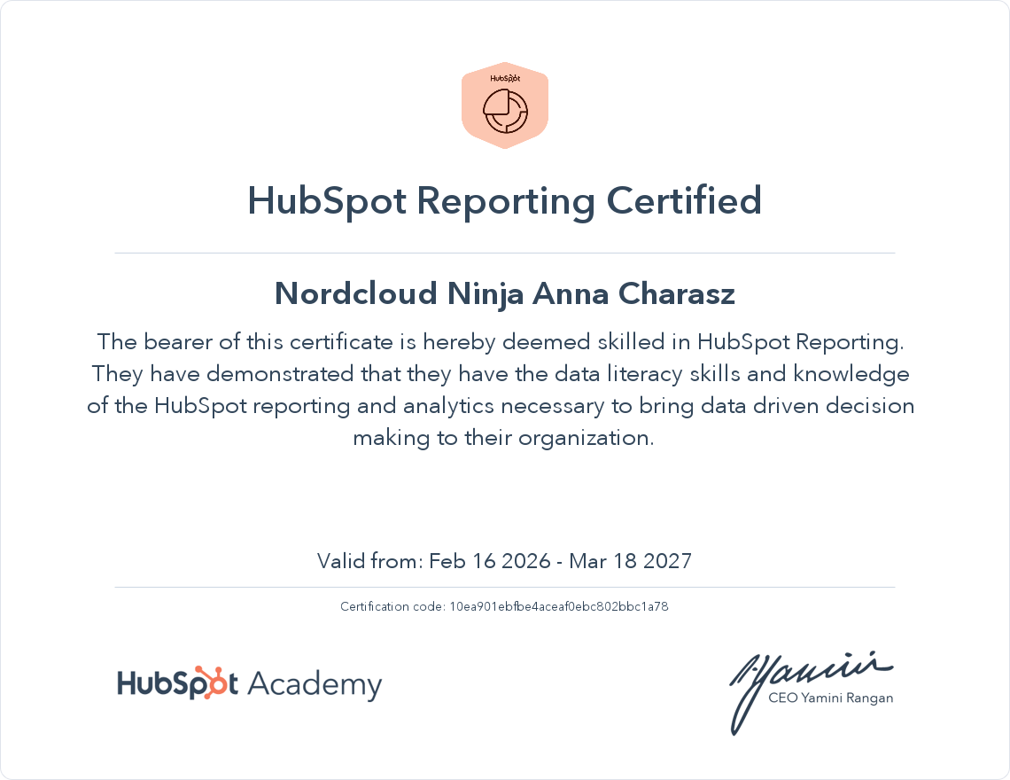 HubSpot Academy HubSpot Reporting Certification