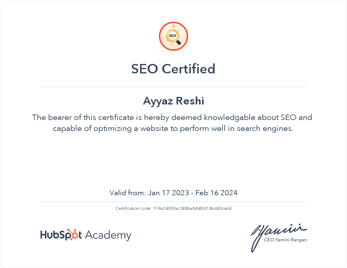 HubSpot Academy SEO Certification