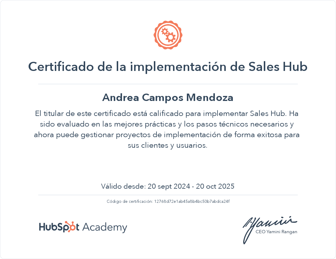 Certificación de Implementación de Sales Hub de HubSpot Academy