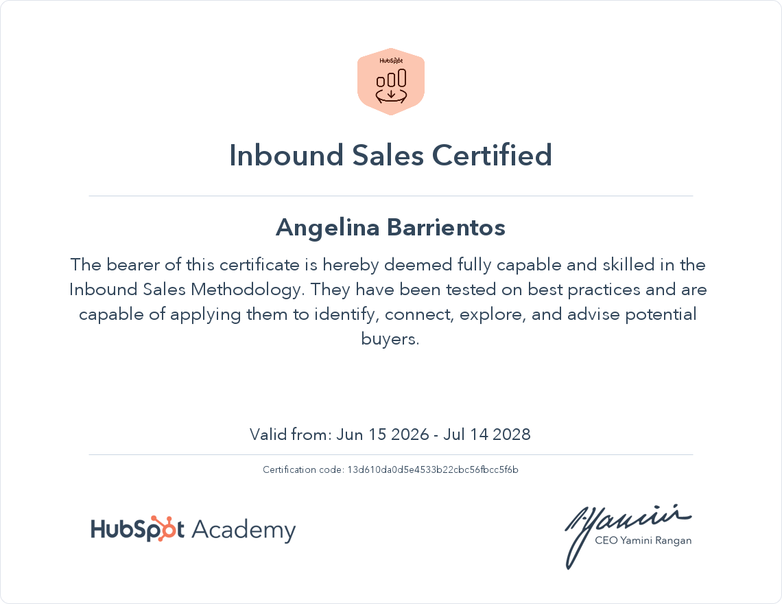 HubSpot Academy Inbound Sales Certification