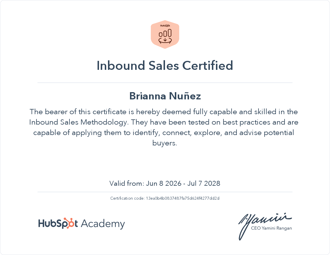 HubSpot Academy Inbound Sales Certification