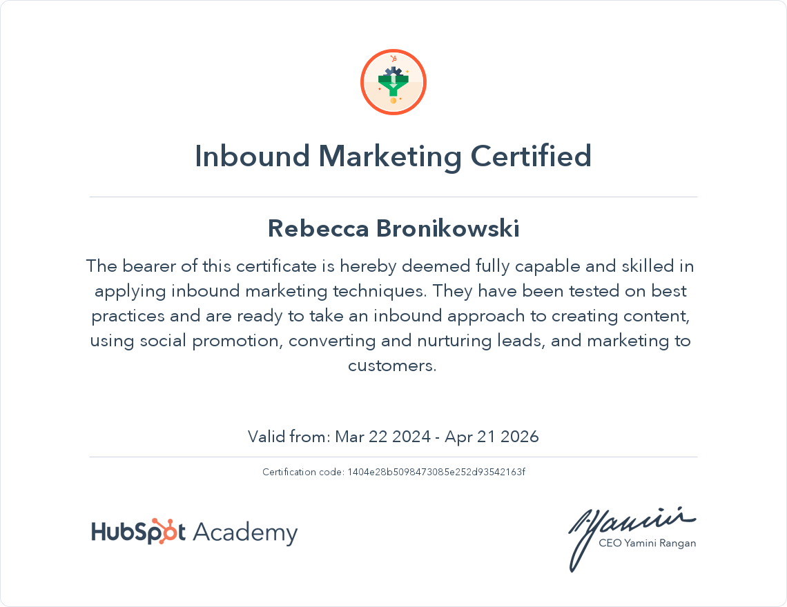 HubSpot Academy Inbound Marketing Certification