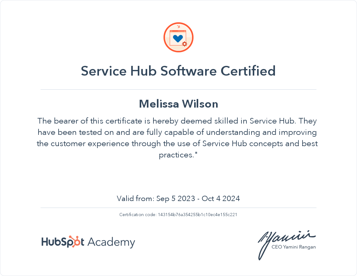 HubSpot Academy Service Hub Software Certification