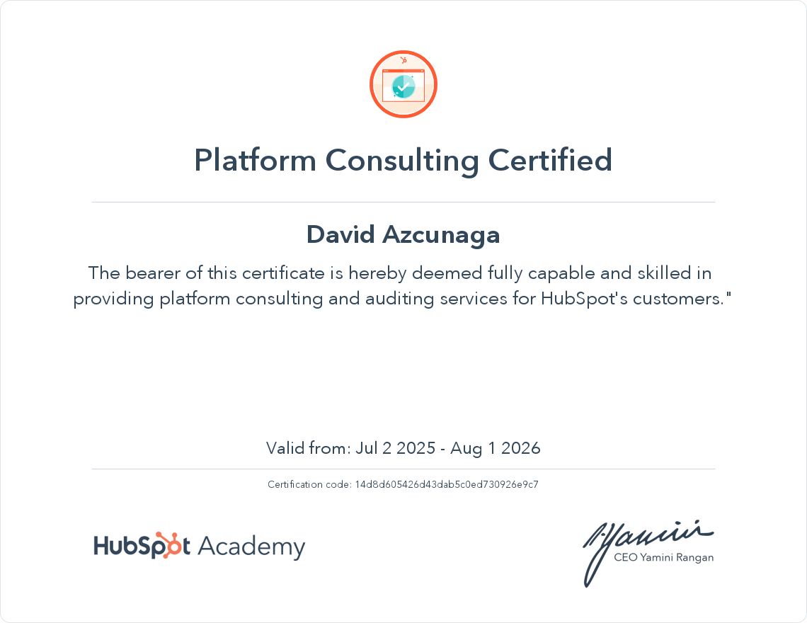 HubSpot Academy Platform Consulting Certification