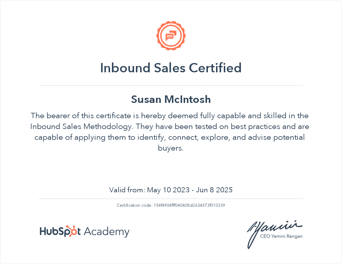 HubSpot Academy Inbound Sales Certification