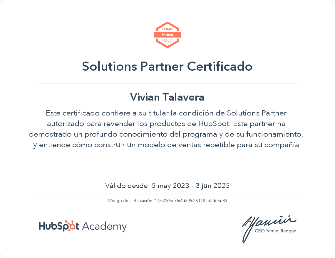 Certificación de Certificación de Solutions Partner de HubSpot Academy