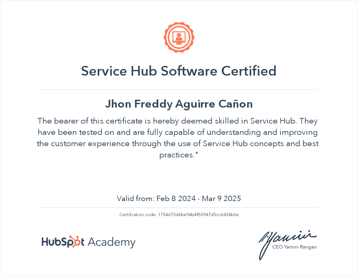 HubSpot Academy Service Hub Software Certification
