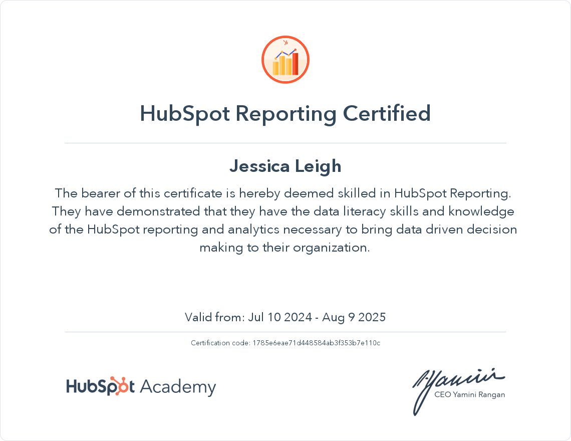HubSpot Academy HubSpot Reporting Certification