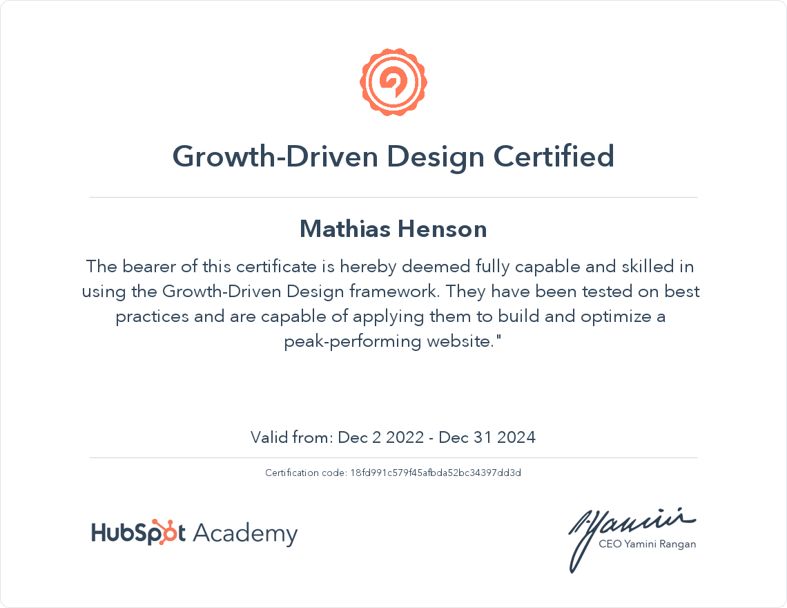 HubSpot Academy Growth-Driven Design Certification