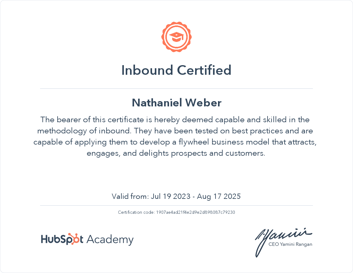Hubspot Academy Inbound Certification