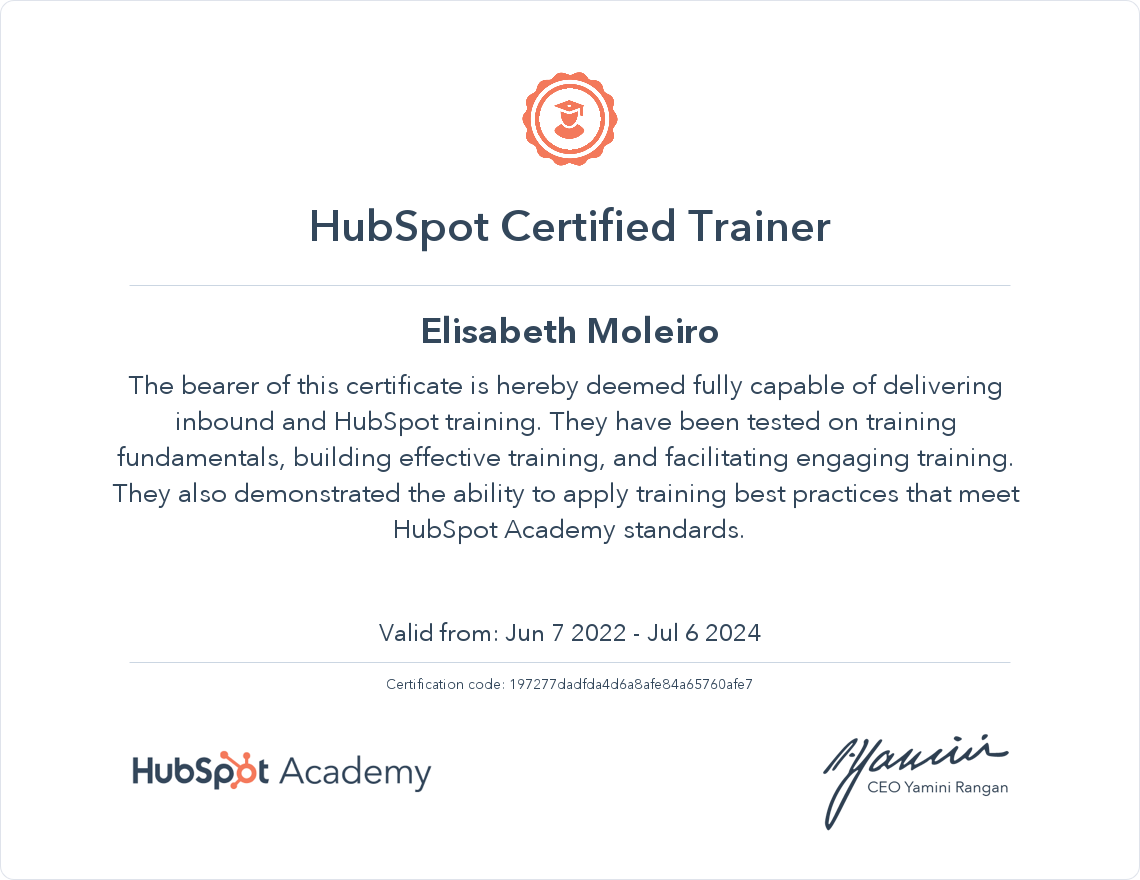 HubSpot Academy HubSpot Trainer Certification Certification