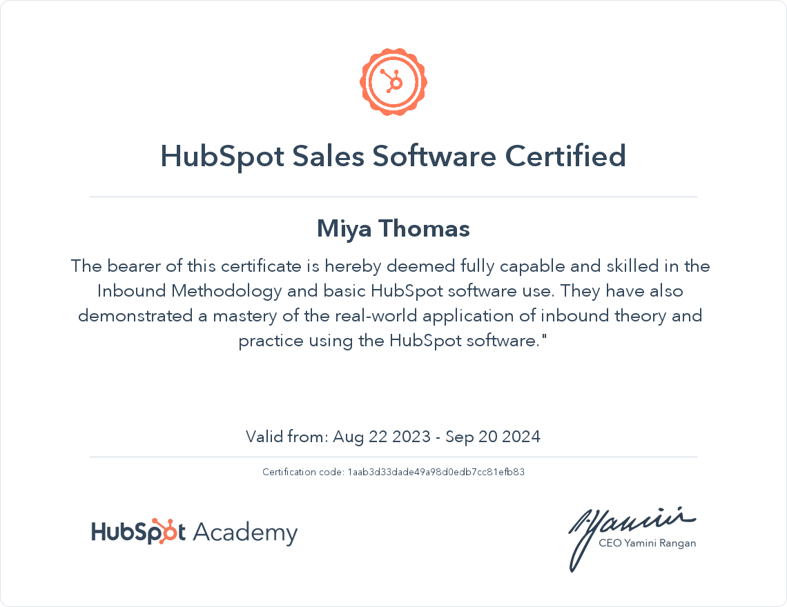 HubSpot Academy HubSpot Sales Software Certification