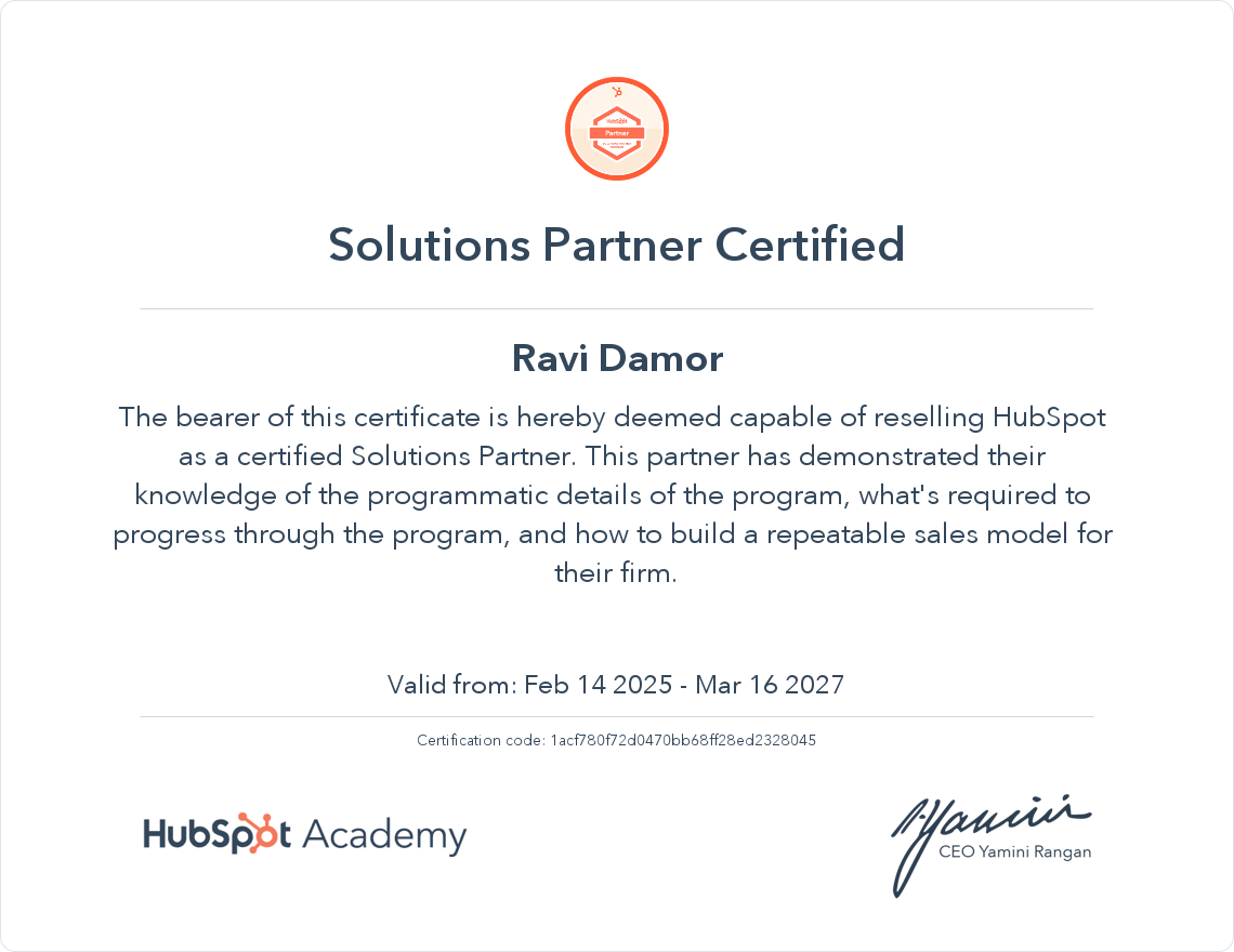 HubSpot Academy HubSpot Solutions Partner Certification